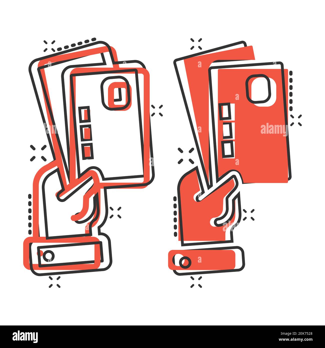 Credit card with hand icon in comic style. Payment cartoon vector ...