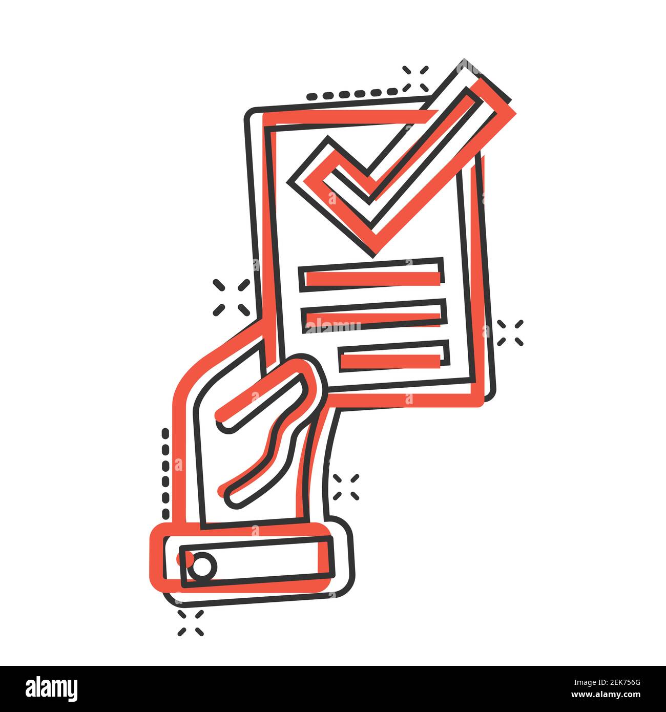 People hand with check mark icon in comic style. Accept cartoon vector ...