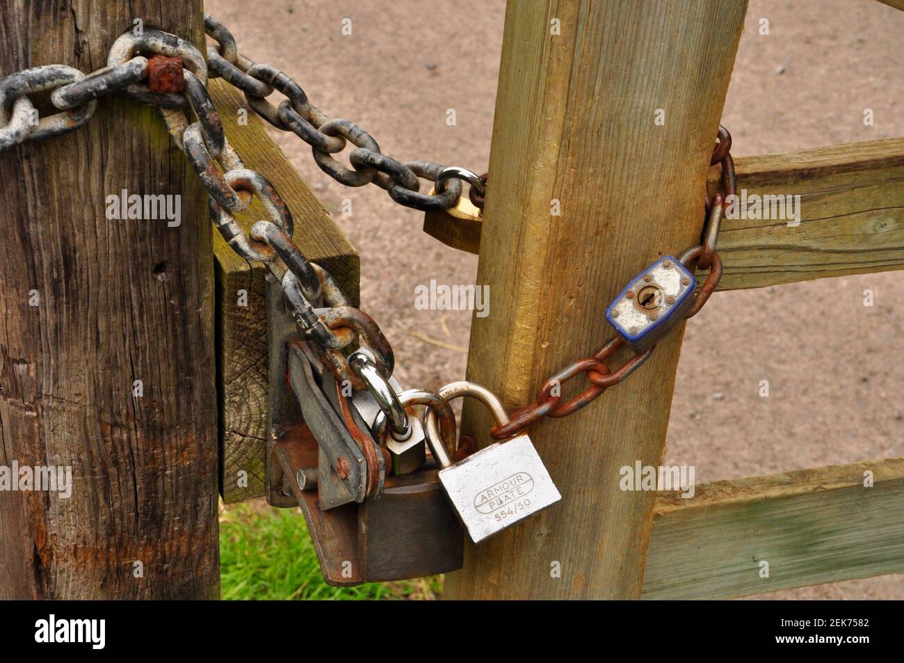 A well locked wooden gate on the Somerset Levels. England.UK Stock ...