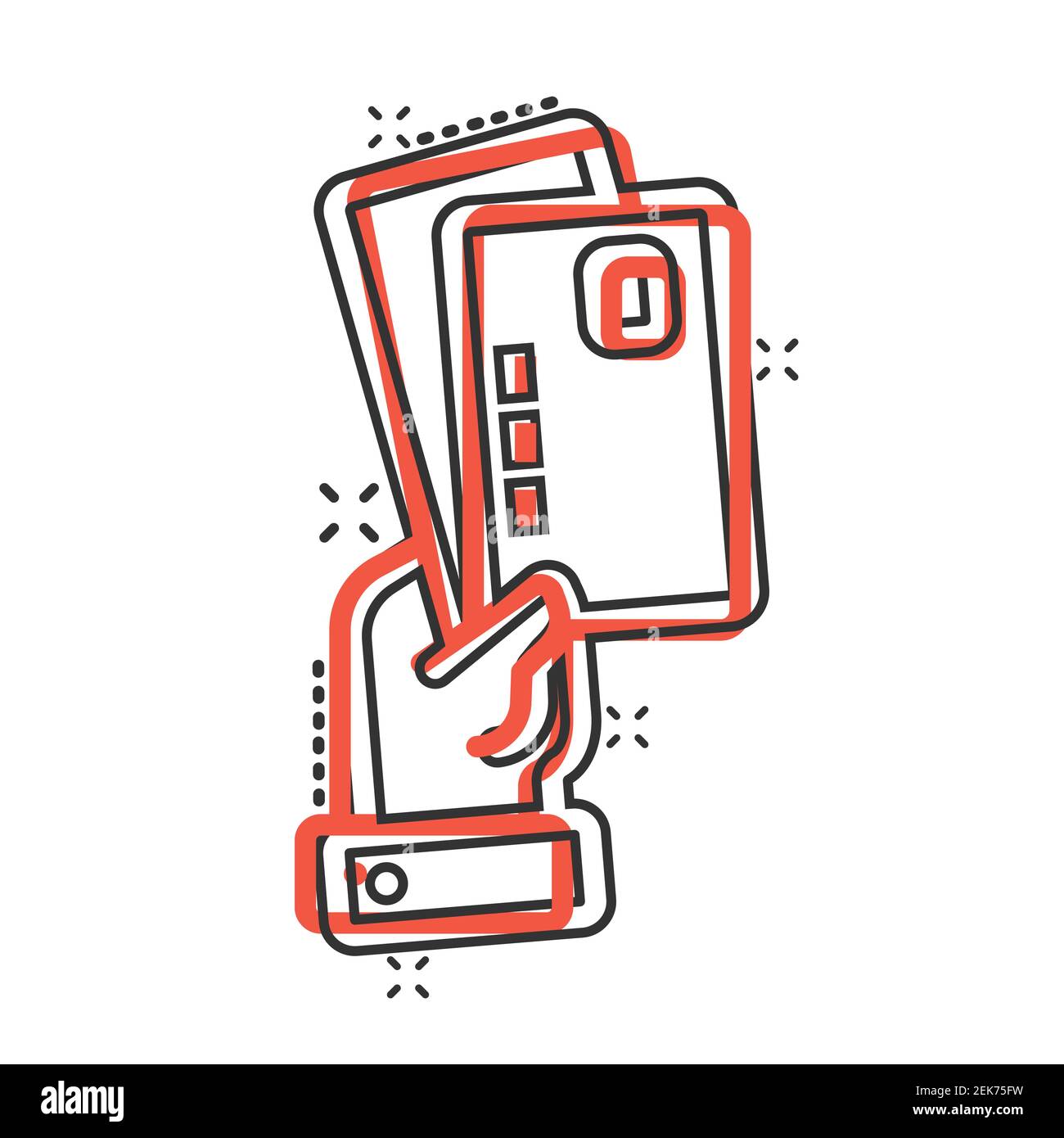 Credit card with hand icon in comic style. Payment cartoon vector ...