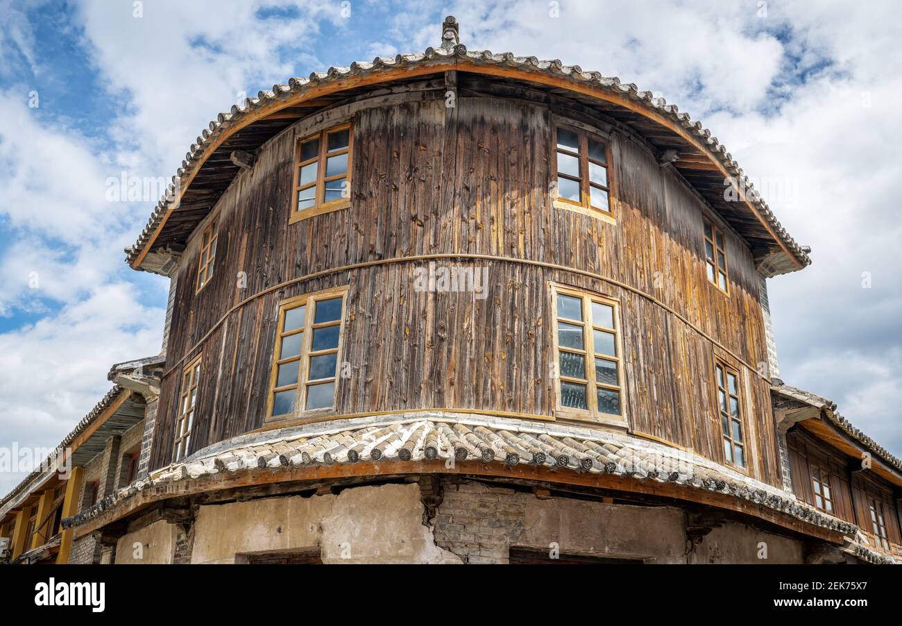 Details of famous old corner wooden building in Xizhou old town in Dali ...