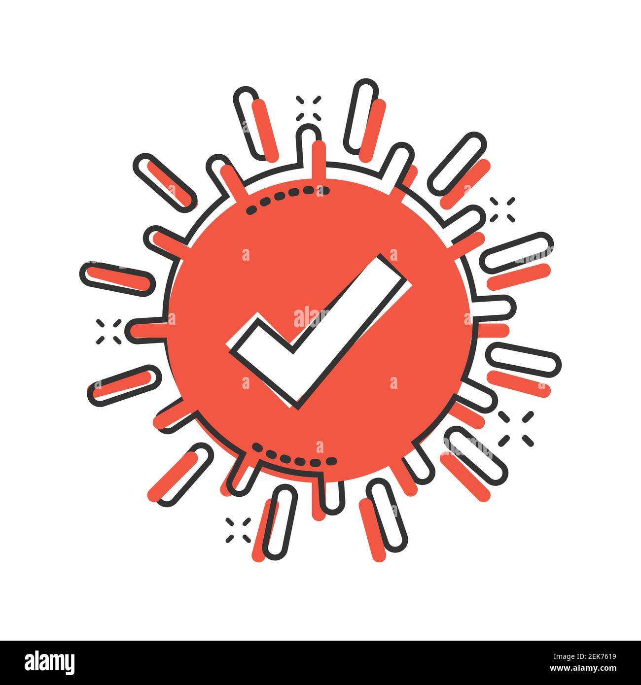 Check mark sign icon in comic style. Confirm button cartoon vector ...