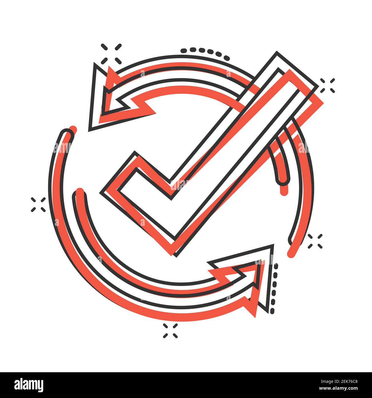 Check mark sign icon in comic style. Confirm button cartoon vector ...