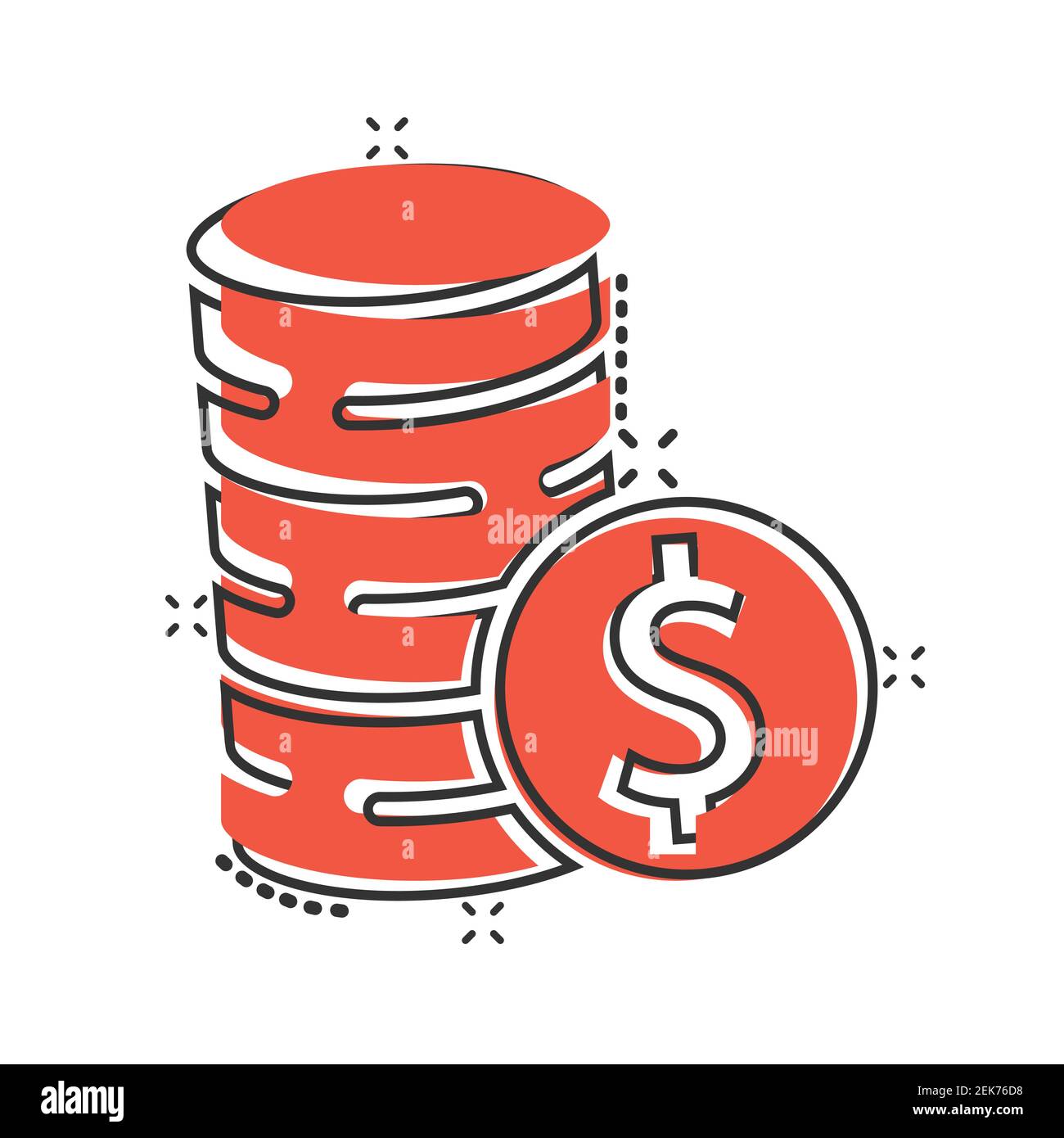 Coins stack icon in comic style. Dollar coin cartoon vector ...