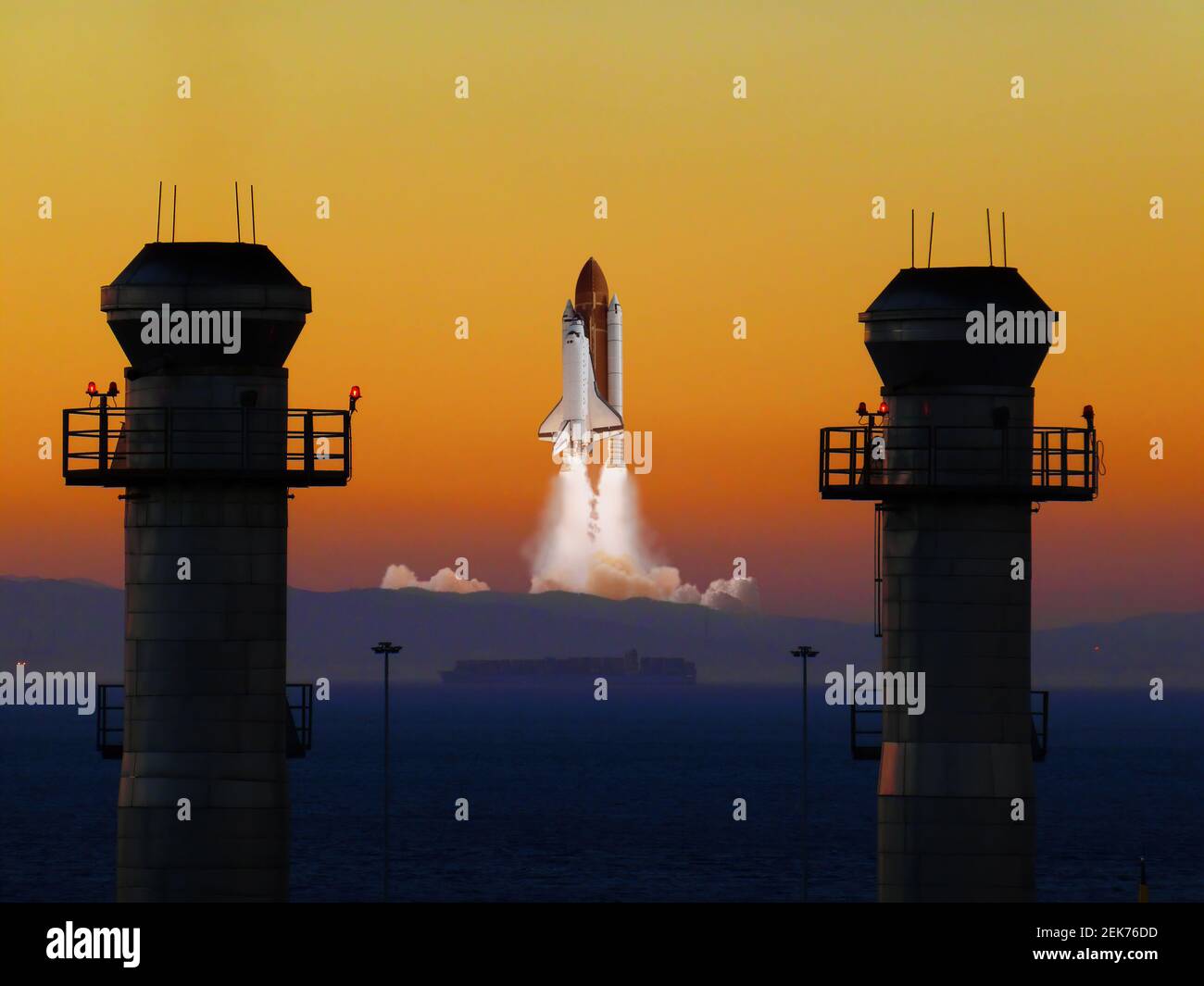 Space vehicle taking off space exploration smoke fire hi-res stock ...