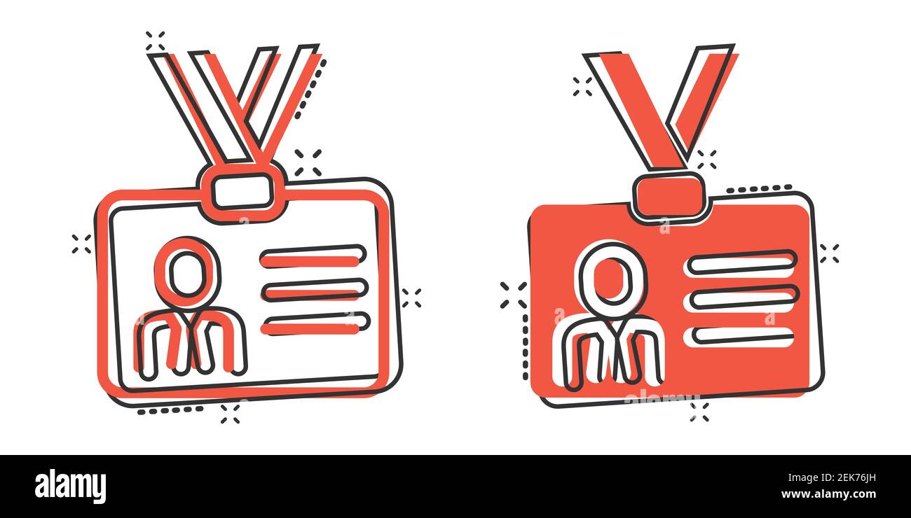 Id card icon in comic style. Identity tag cartoon vector illustration ...