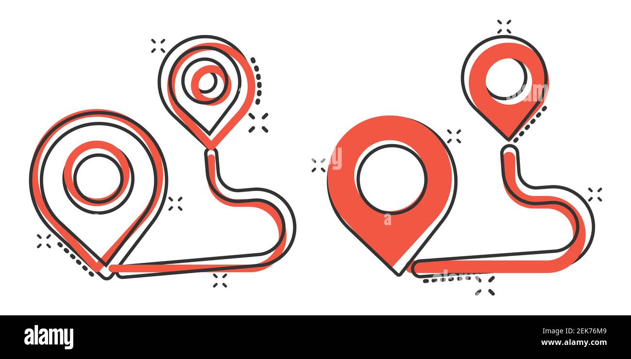 Map pin icon in comic style. GPS navigation cartoon vector illustration ...