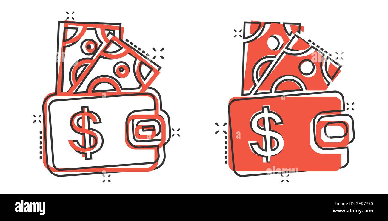 Wallet icon in comic style. Purse cartoon vector illustration on white ...