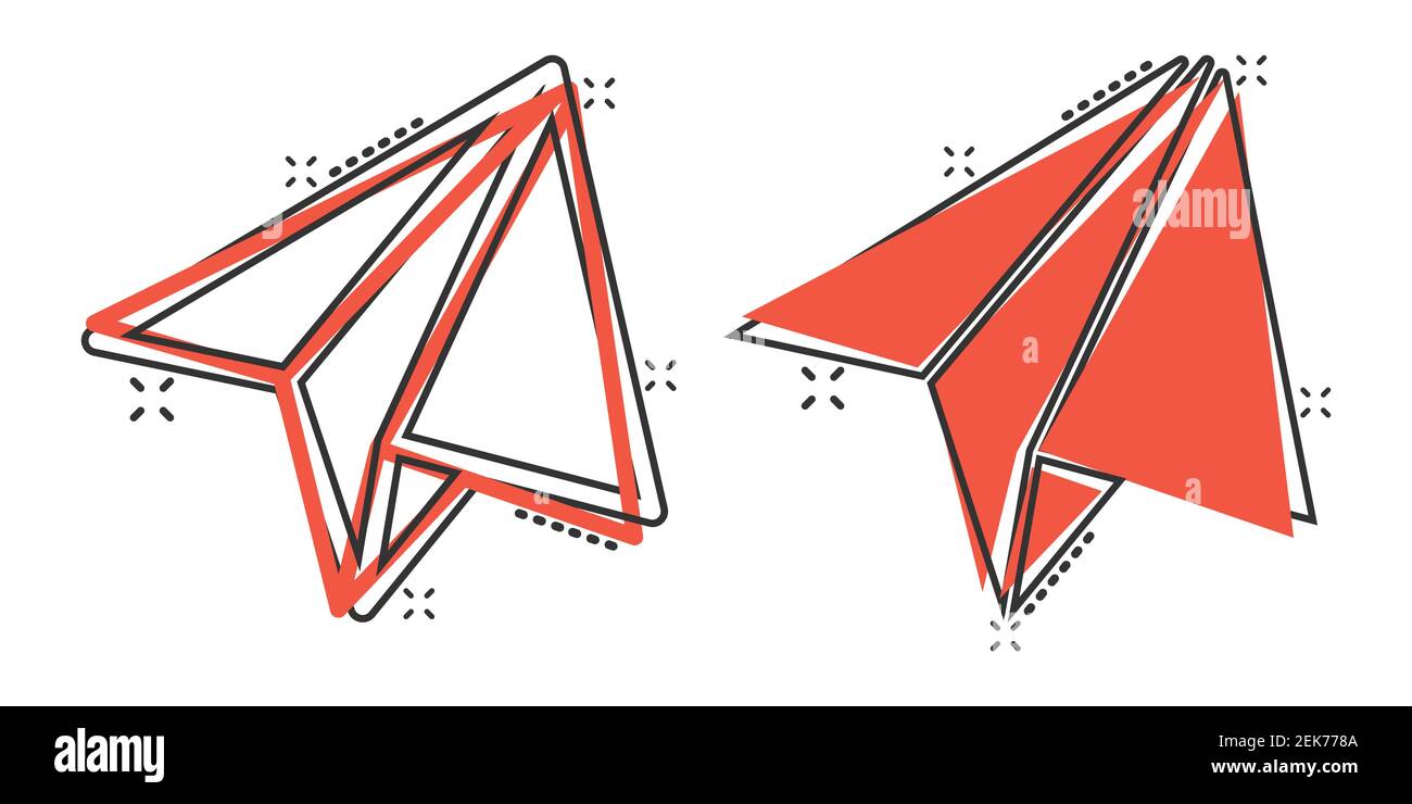 Paper plane icon in comic style. Sent message cartoon vector ...