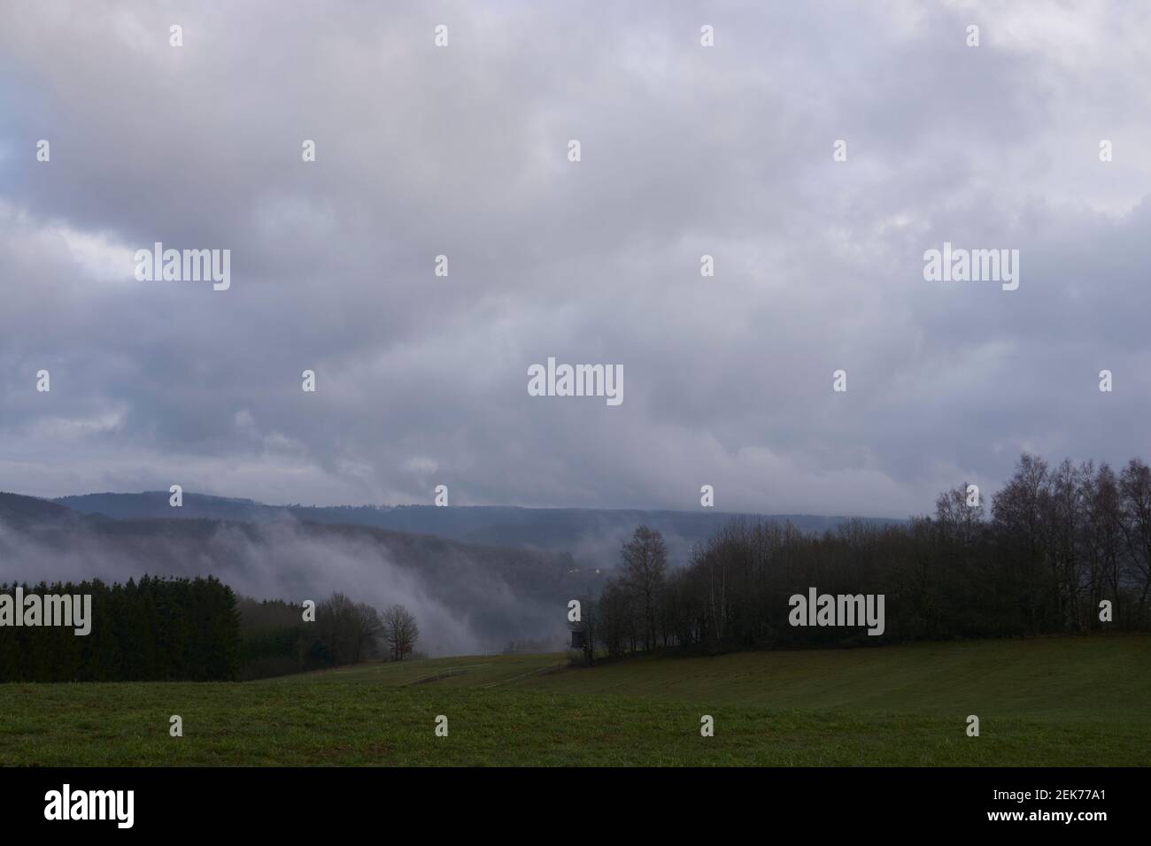Landscape photo in rainy weather with fog and clouds in spring Stock ...