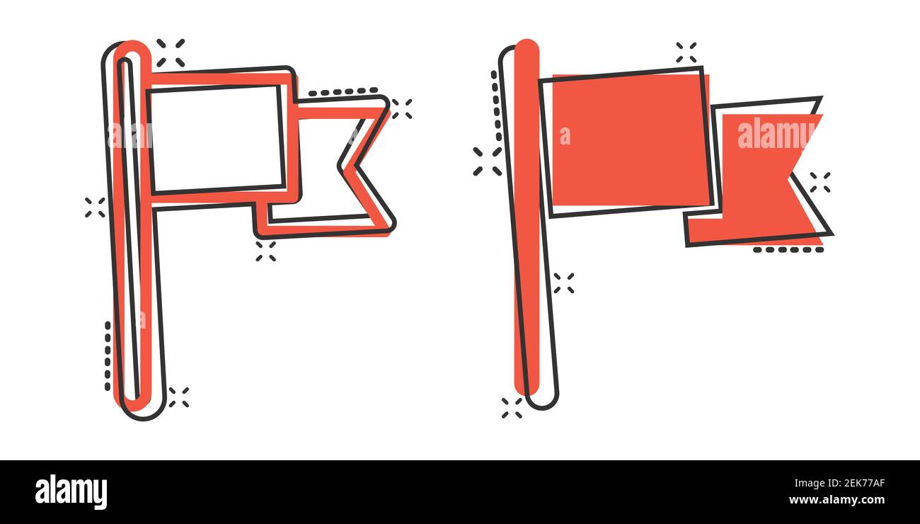 Flag icon in comic style. Pin cartoon vector illustration on white ...