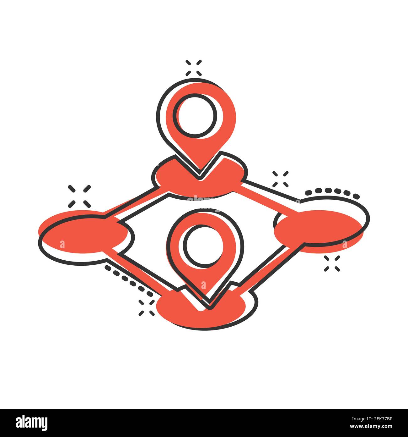 Map pin icon in comic style. Gps navigation cartoon vector illustration ...