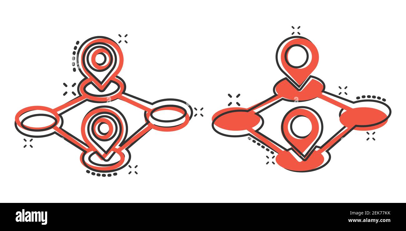 Map pin icon in comic style. Gps navigation cartoon vector illustration ...