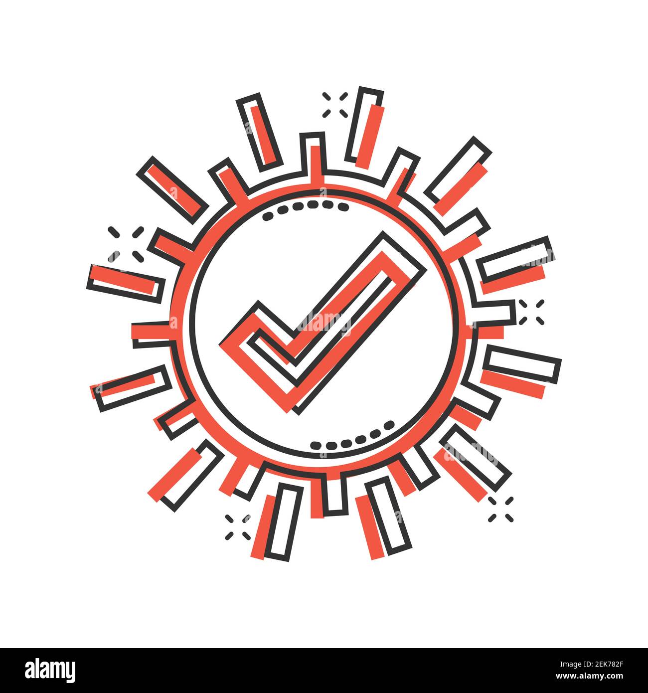 Check mark sign icon in comic style. Confirm button cartoon vector ...