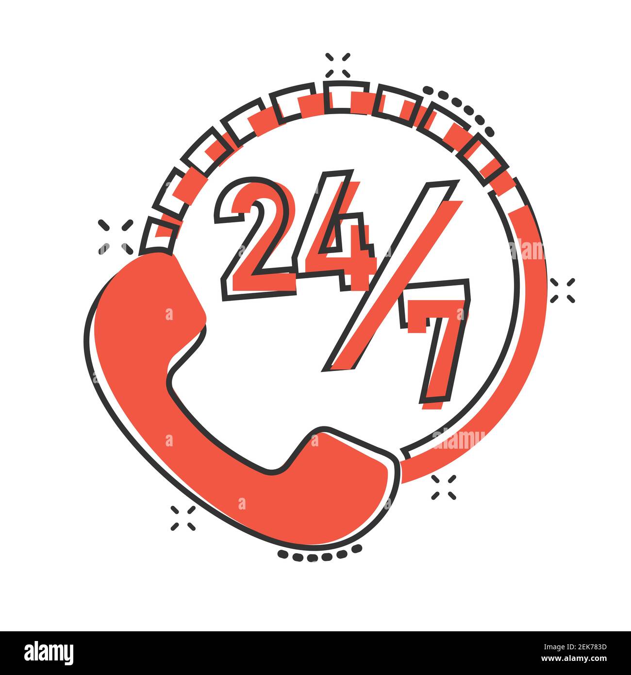 Phone service 24/7 icon in comic style. Telephone talk cartoon vector ...