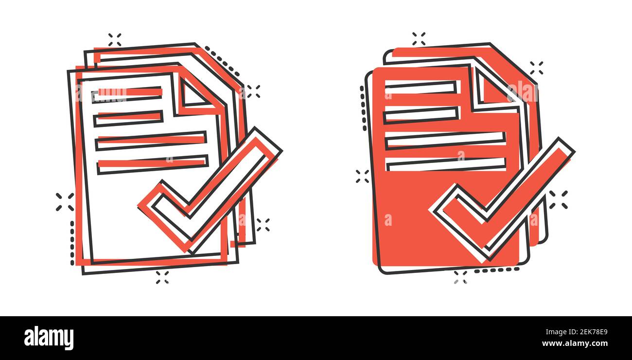 Document checklist icon in comic style. Report cartoon vector ...