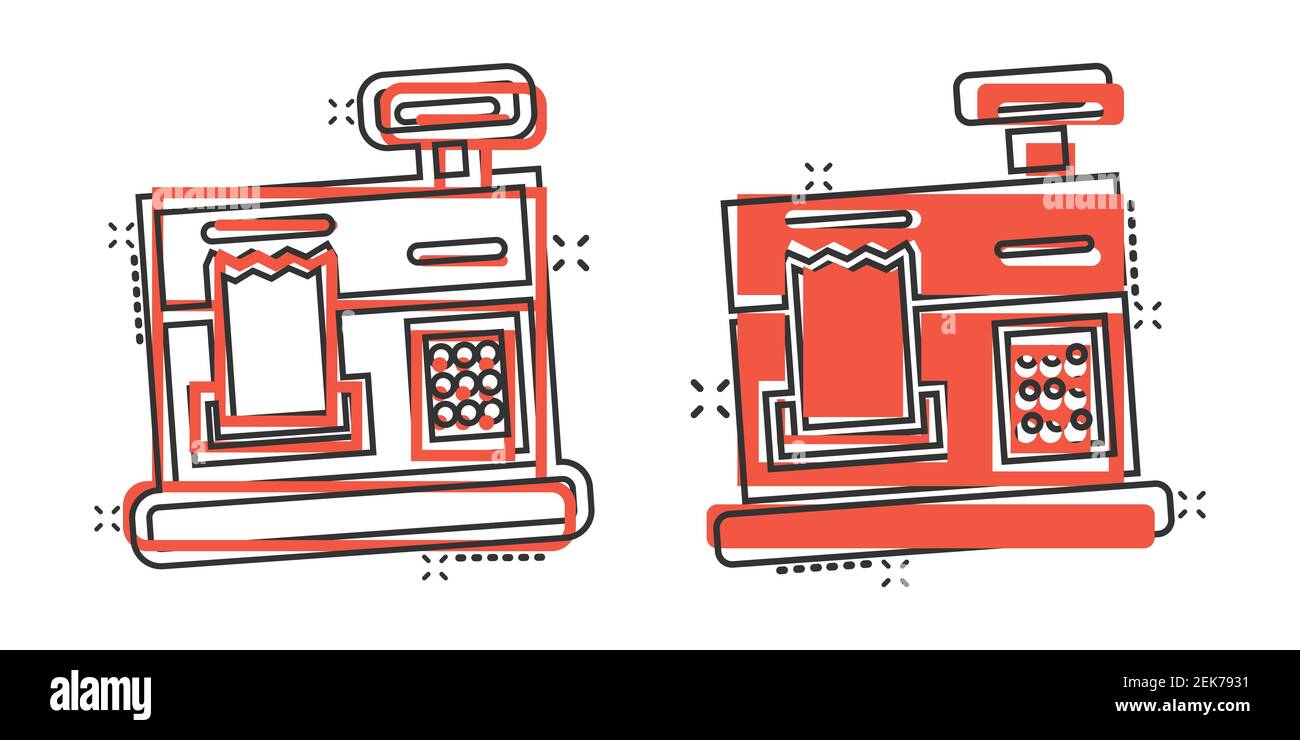 Cash register icon in comic style. Check machine cartoon vector ...