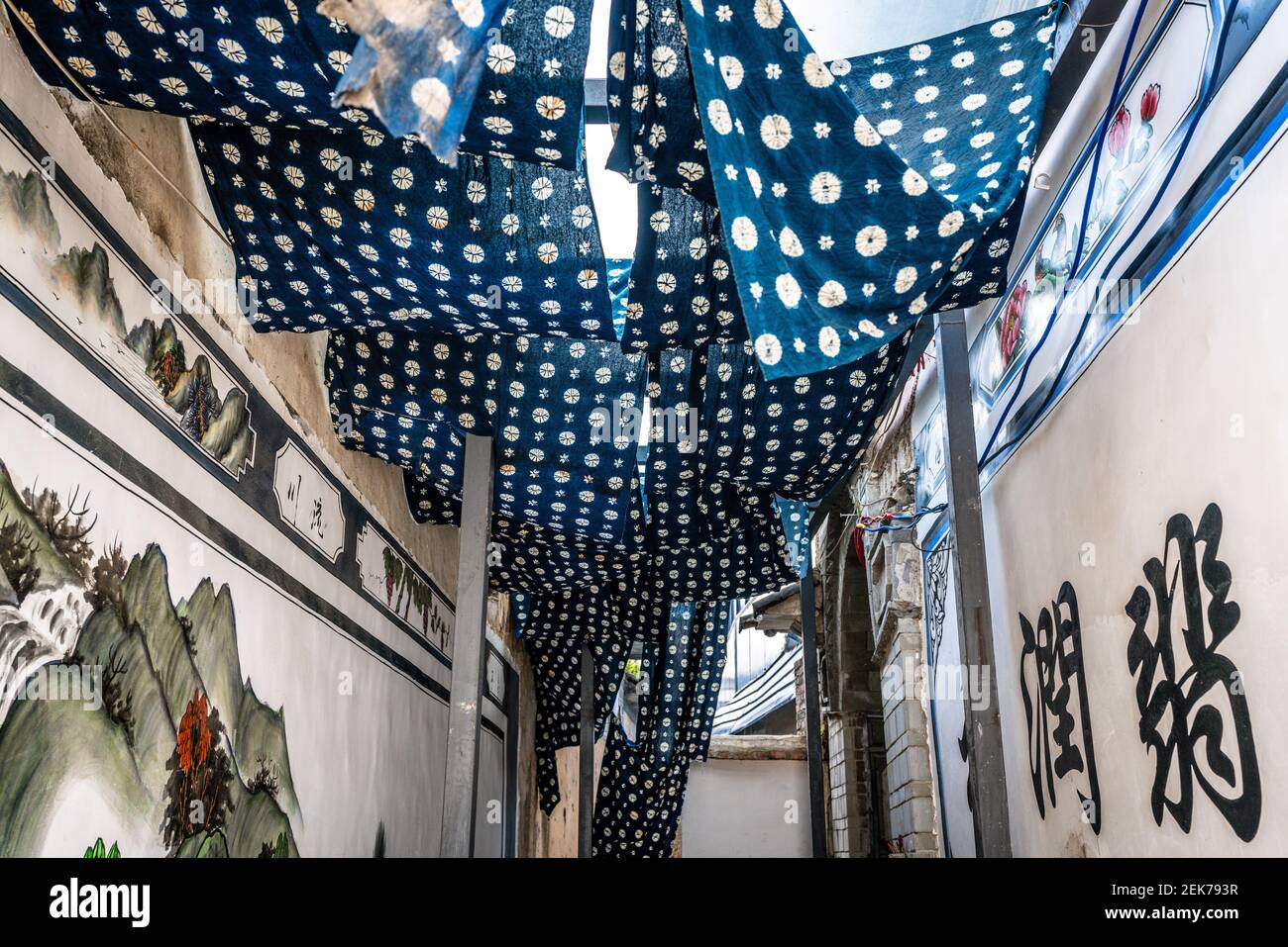 Dali China , 6 October 2020 : Traditional white and blue tie-dye ...