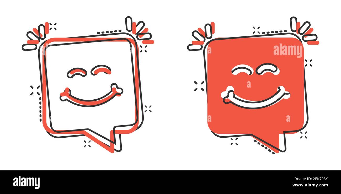 Happy sms icon in comic style. Message speech bubble cartoon vector ...