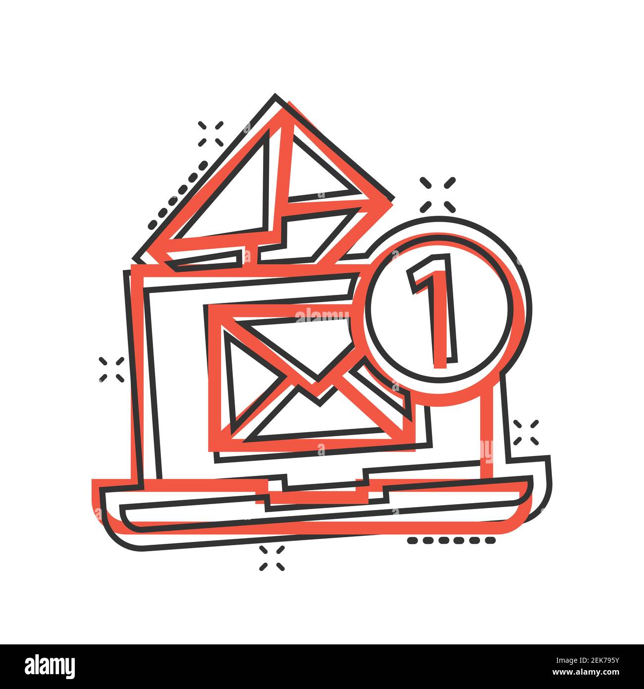 Laptop with email icon in comic style. Mail notification cartoon vector ...