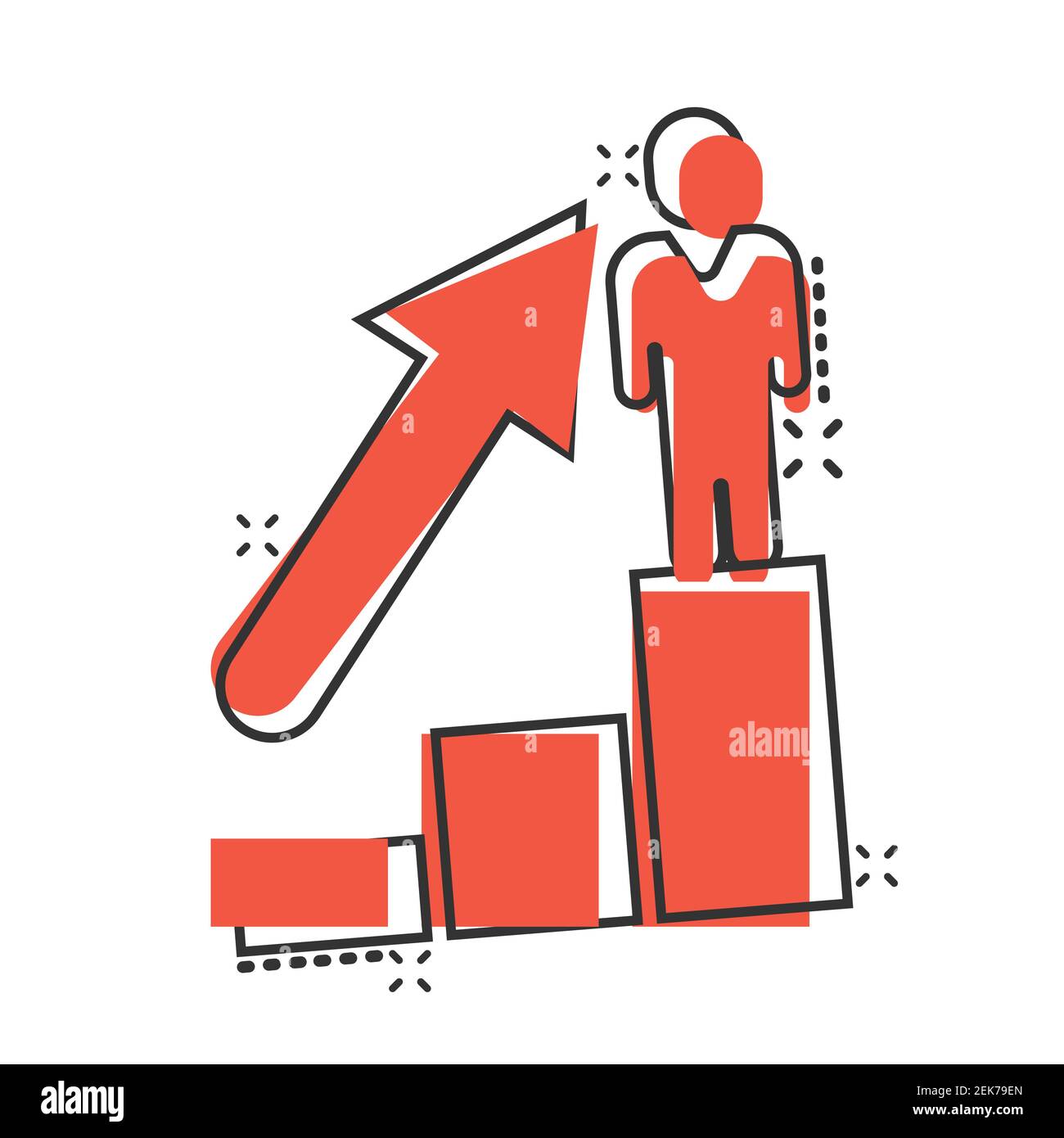 People with growth arrow icon in comic style. Work strategy cartoon ...
