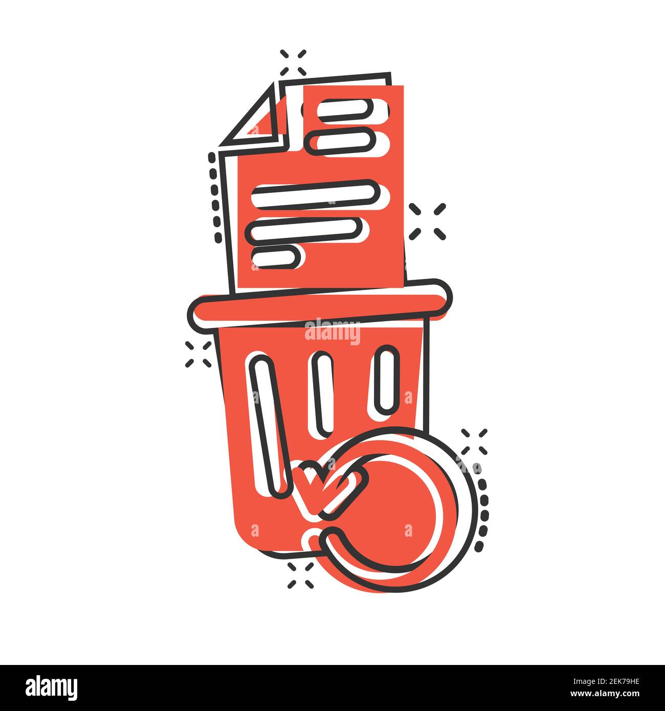 Trash bin with document icon in comic style. Paper recycle cartoon ...