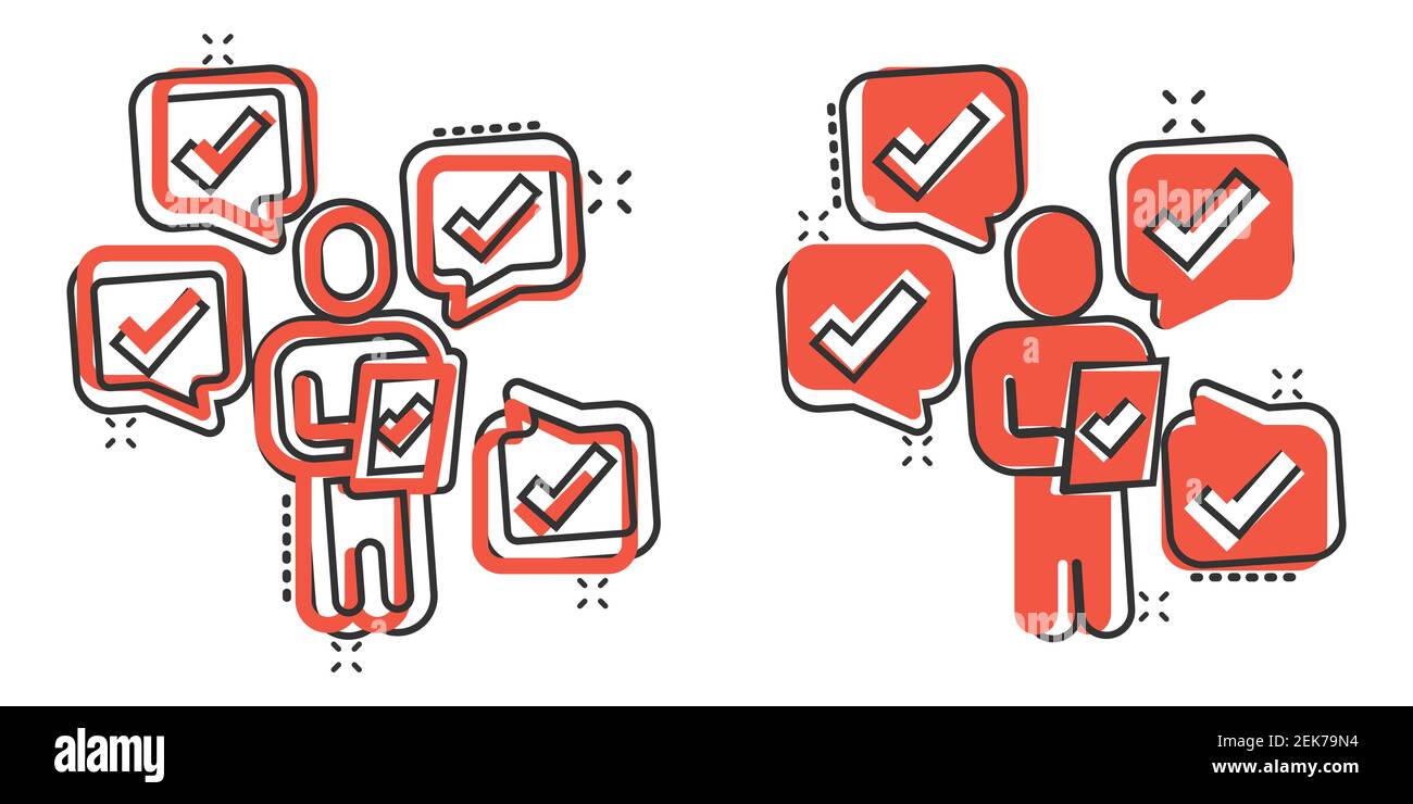 Organization management icon in comic style. People with check mark ...