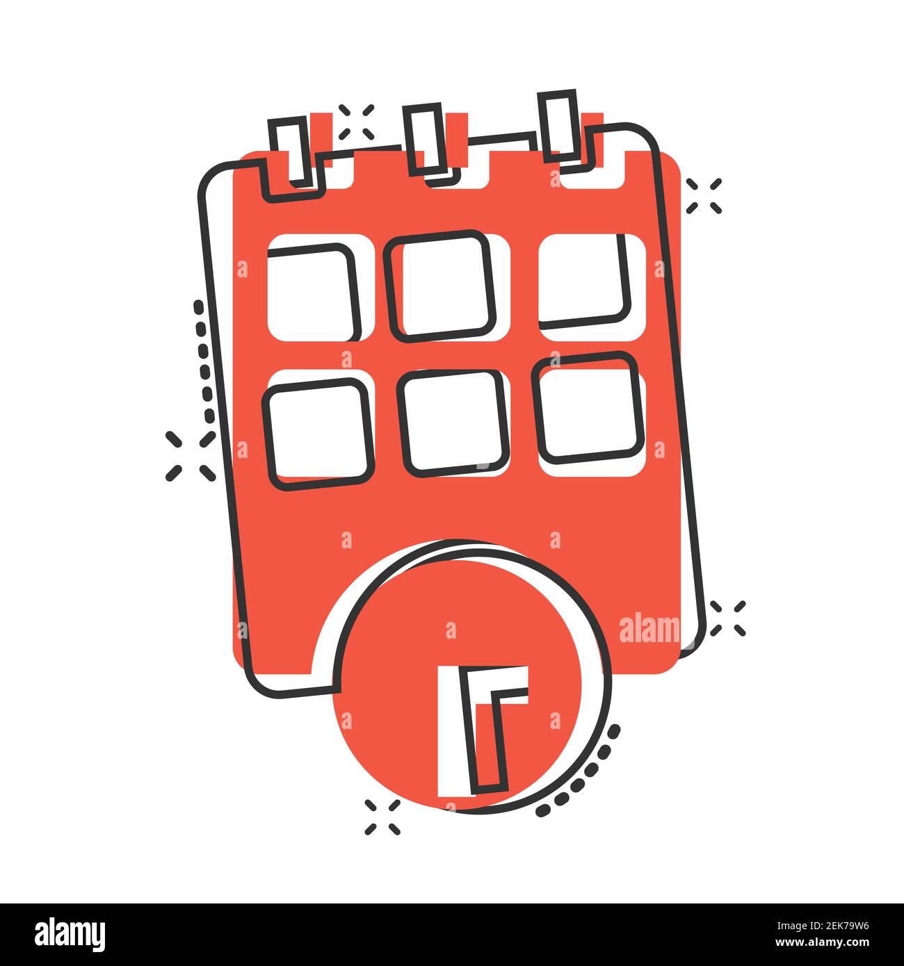 Calendar with clock icon in comic style. Agenda cartoon vector ...