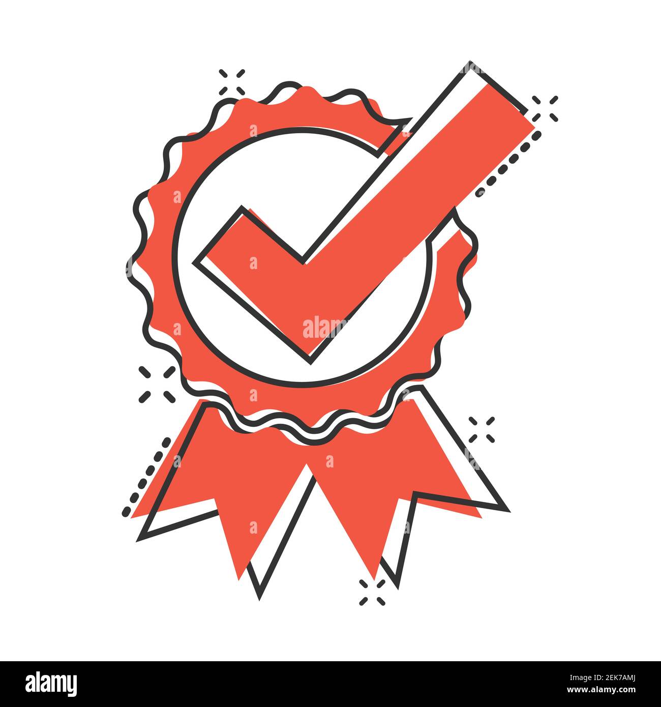 Winner with check mark icon in comic style. Rosette award cartoon ...