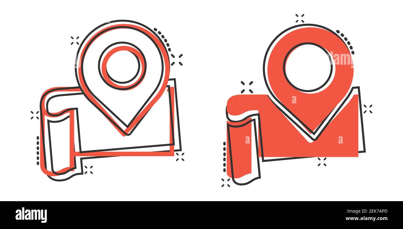 Map pin icon in comic style. GPS navigation cartoon vector illustration ...