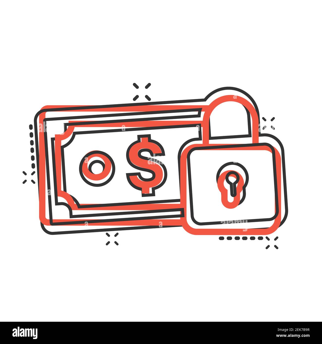 Dollar banknote with lock icon in comic style. Dollar cash safe cartoon ...