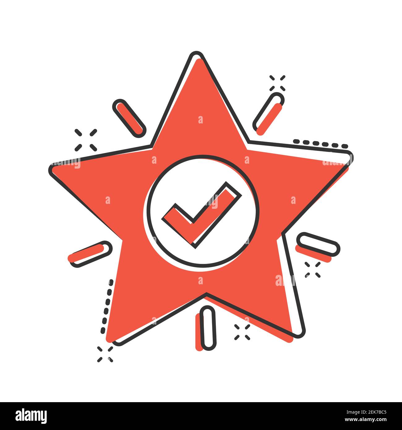 Check mark with star icon in comic style. Add to favorite cartoon ...