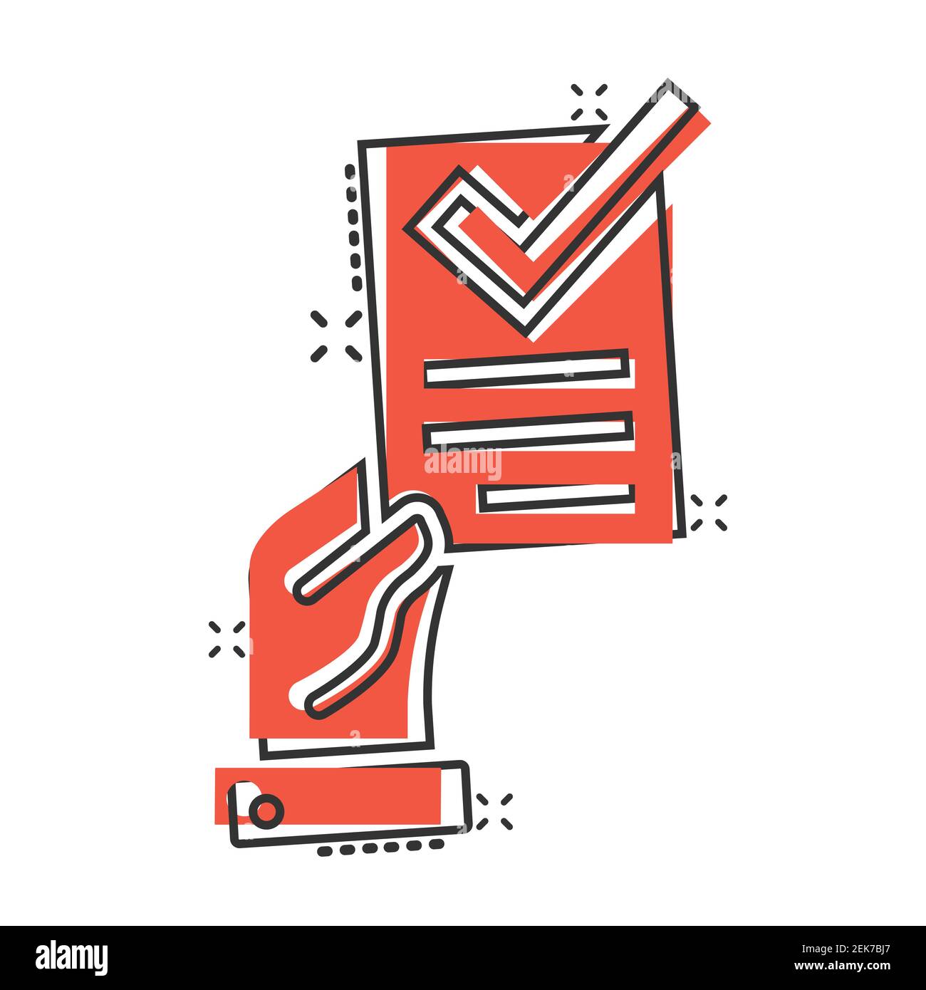 People hand with check mark icon in comic style. Accept cartoon vector ...