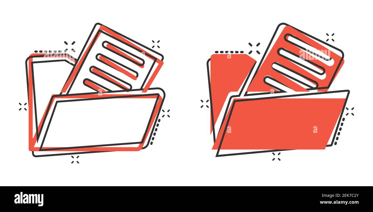 File folder icon in comic style. Documents archive cartoon vector ...
