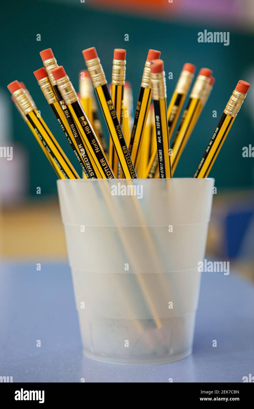 Detail of pencils in a school classroom Stock Photo - Alamy