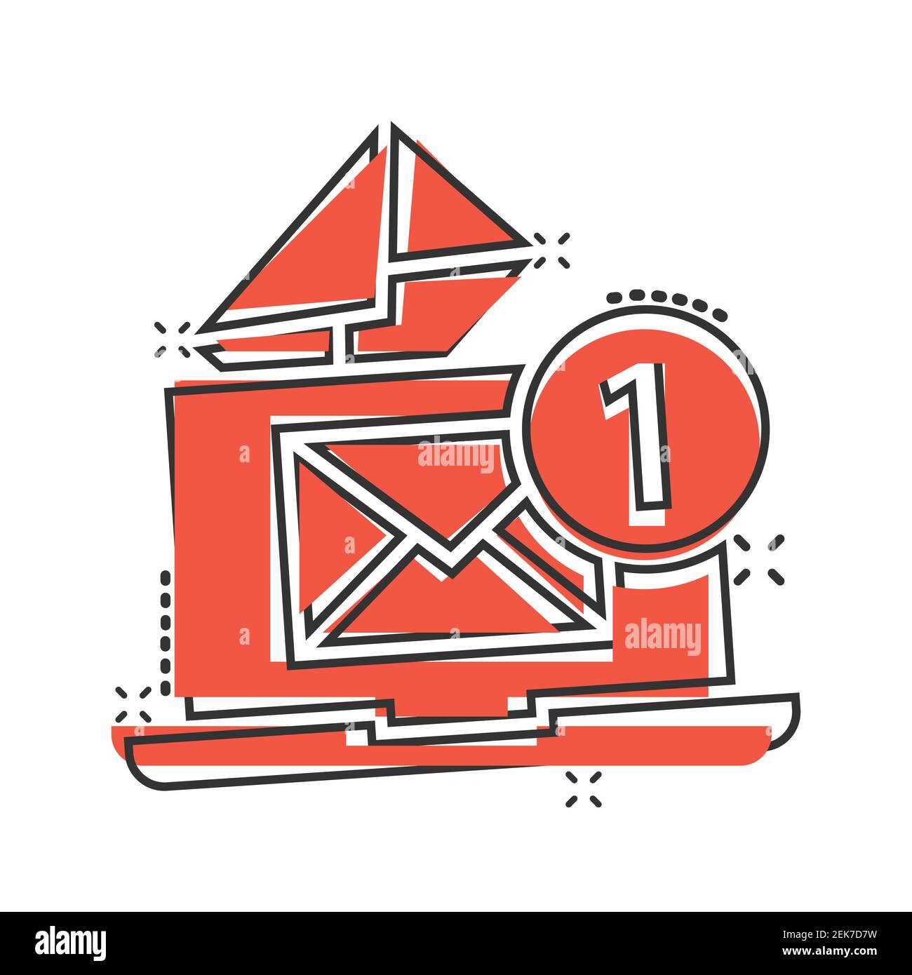 Laptop with email icon in comic style. Mail notification cartoon vector ...