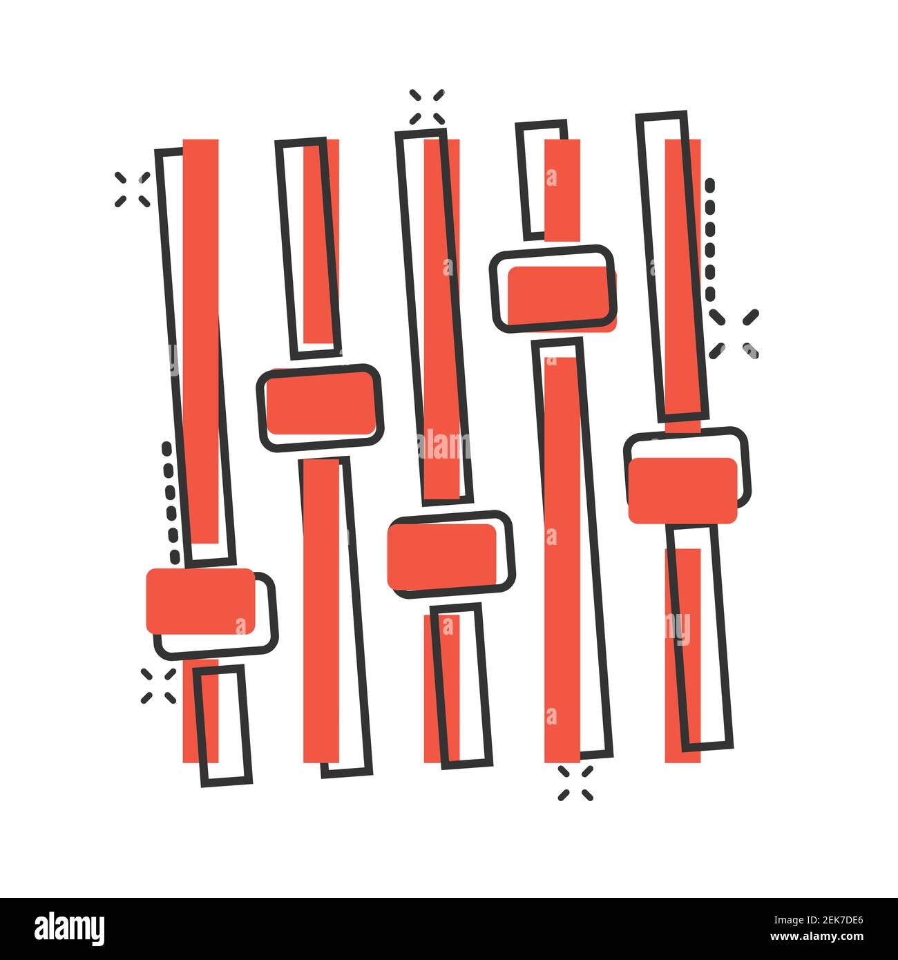 Control volume icon in comic style. Audio adjusting cartoon sign vector ...