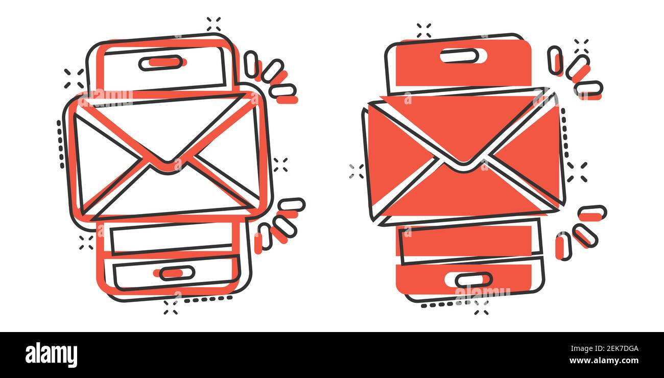 Message on smartphone icon in comic style. Mail with phone cartoon ...