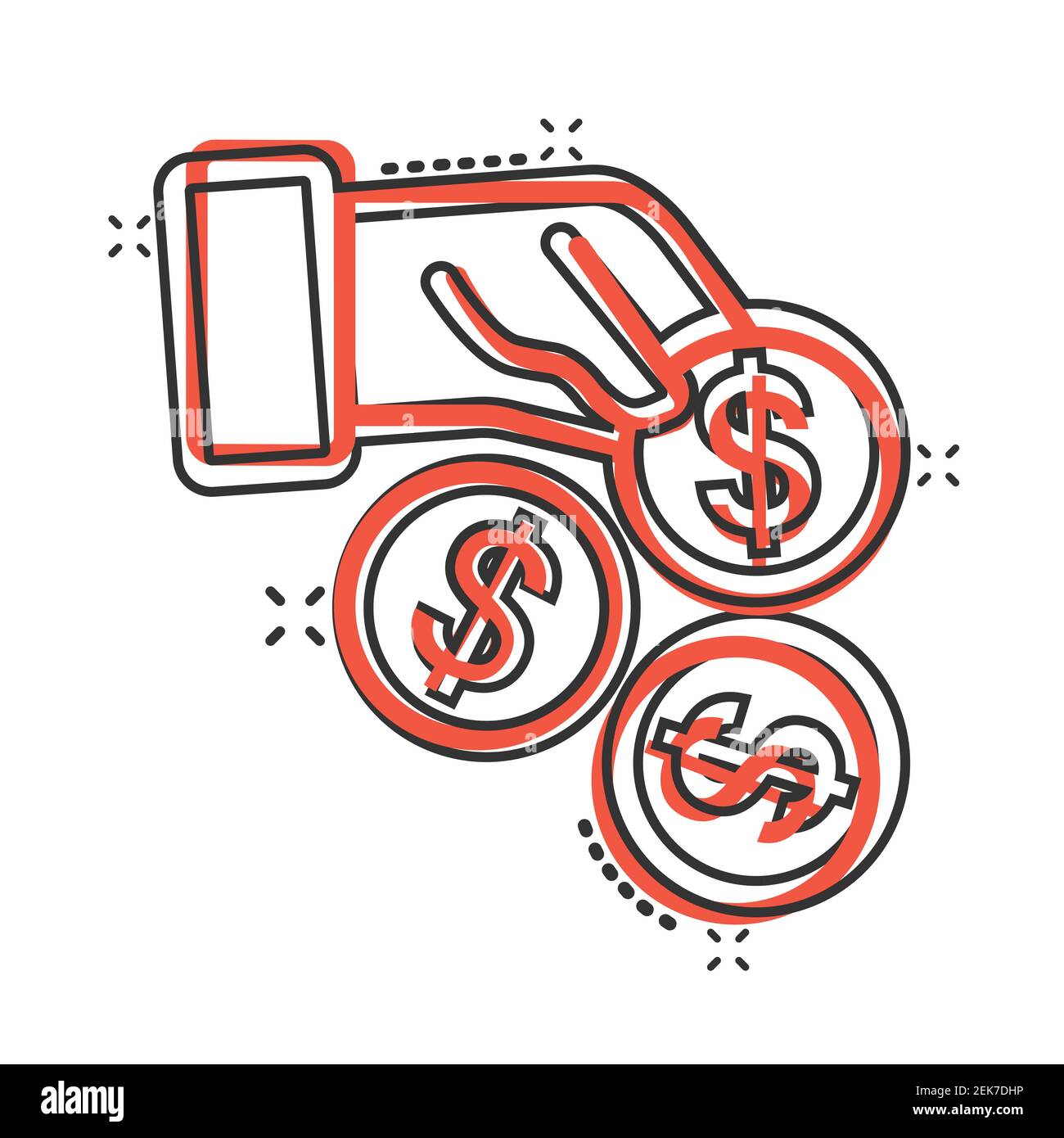 Remuneration icon in comic style. Money in hand cartoon vector ...