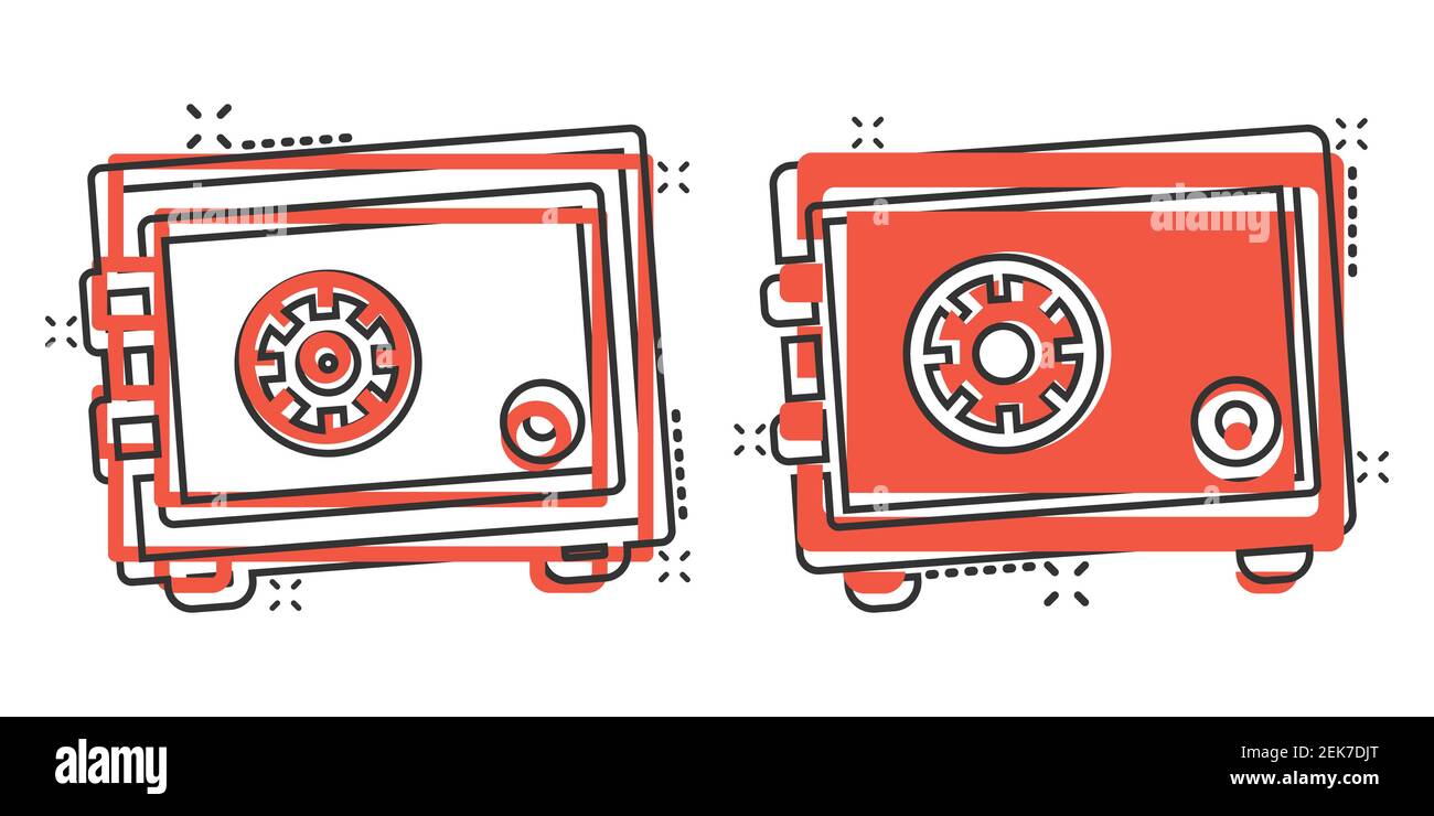 Safe money icon in comic style. Strongbox cartoon vector illustration ...