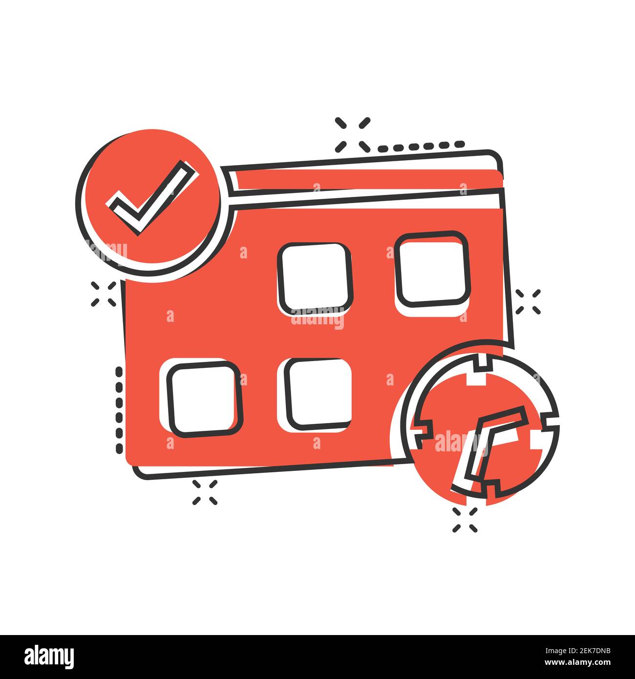 Calendar with clock icon in comic style. Agenda cartoon vector ...