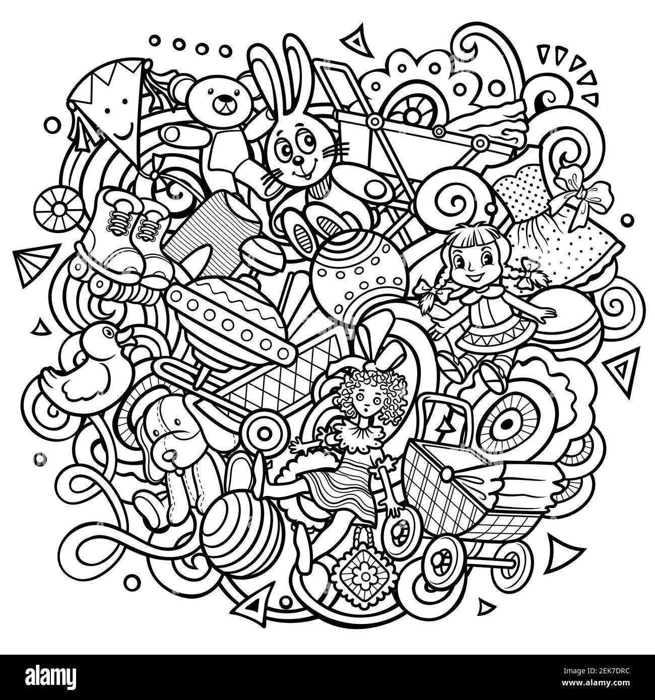 Cartoon doodles hand drawn kids toys illustration Stock Photo - Alamy