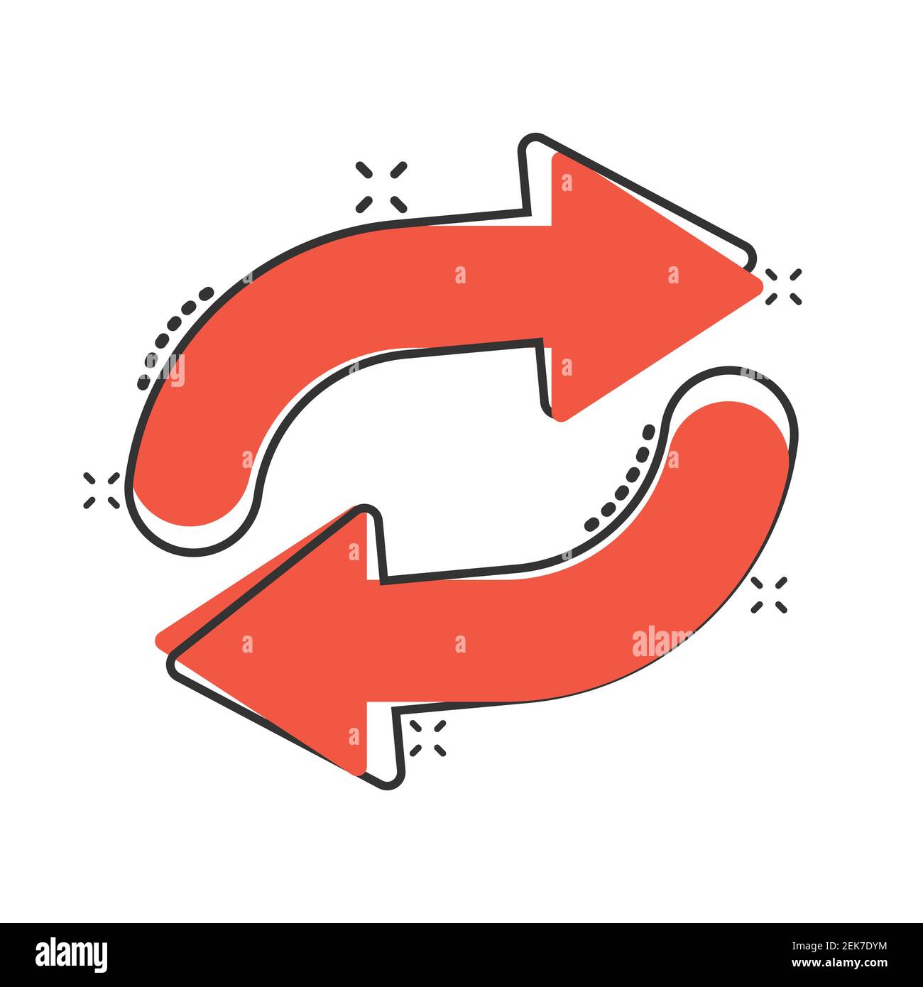 Arrow rotation icon in comic style. Sync action cartoon vector ...