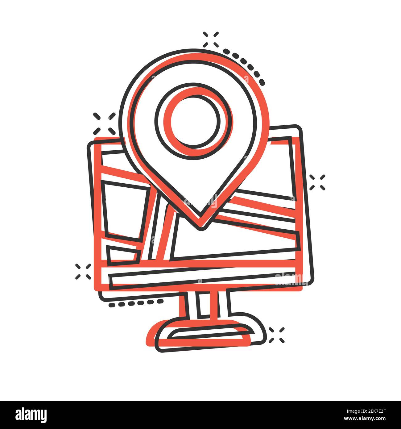 Computer navigation icon in comic style. Monitor pin gps cartoon vector ...