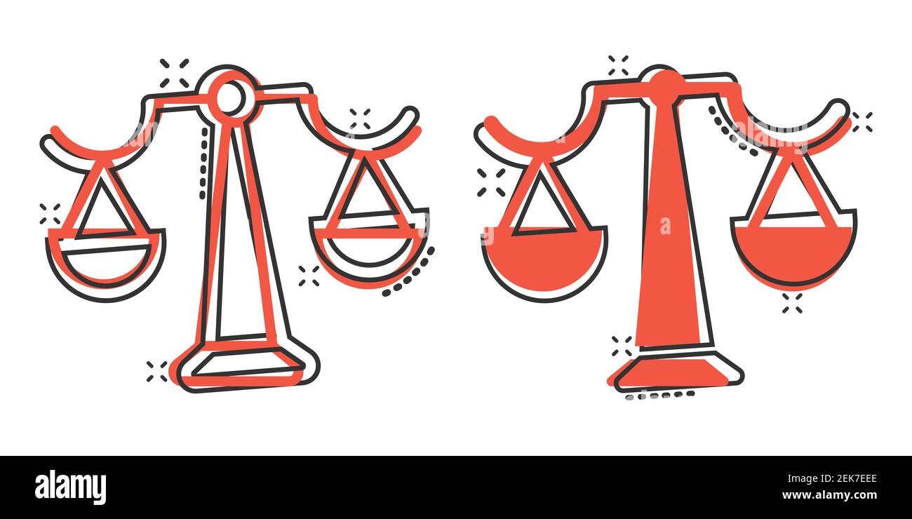 Scale balance icon in comic style. Justice cartoon vector illustration ...