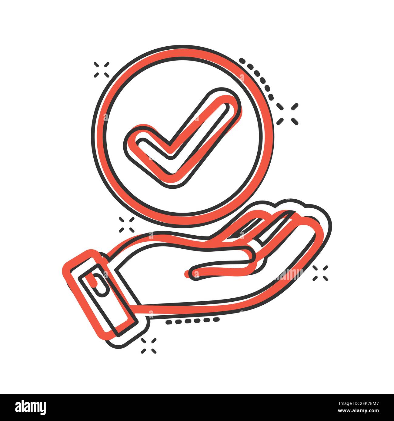 People hand with check mark icon in comic style. Accept cartoon vector ...