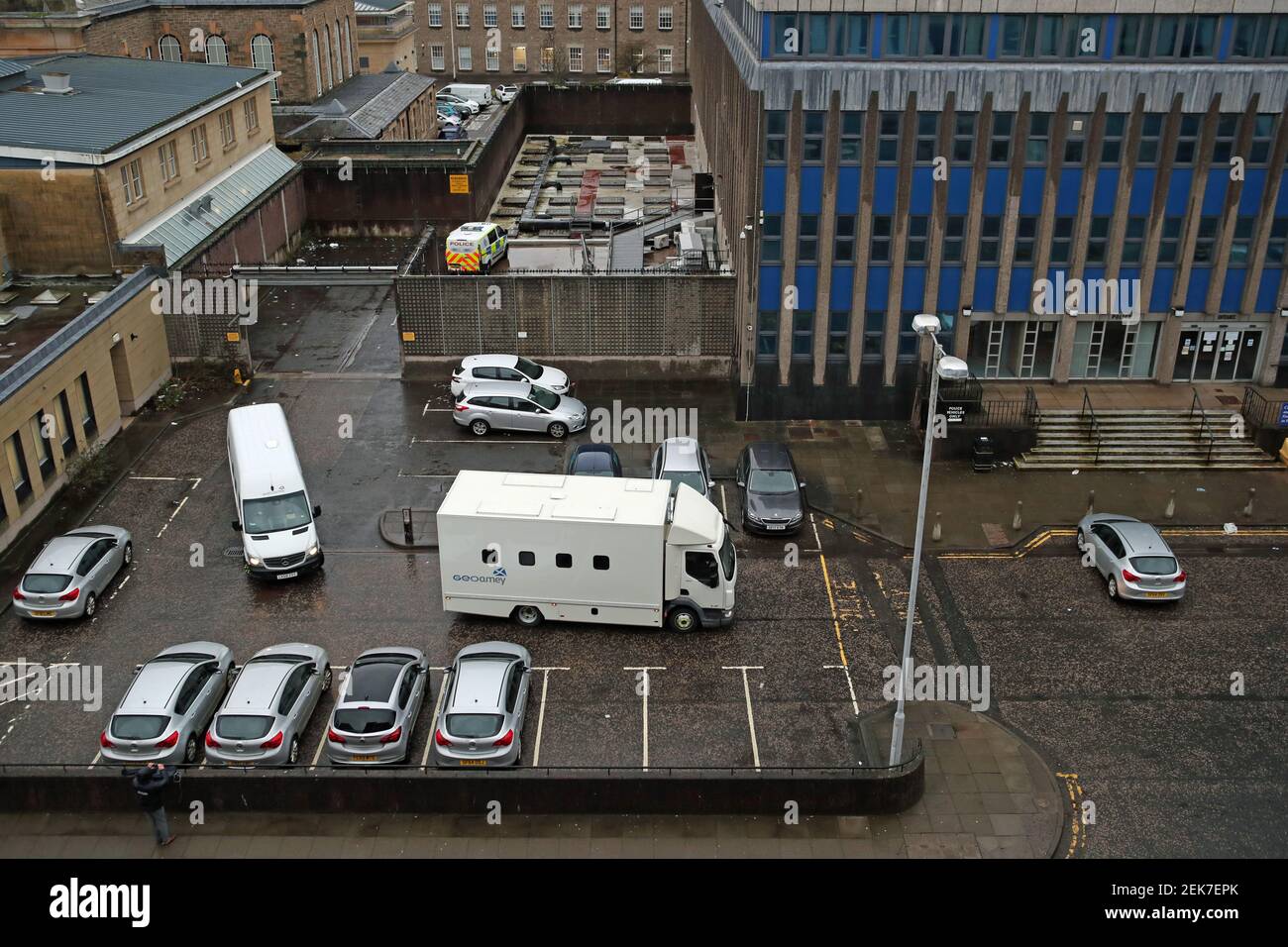The prison van (centre) carrying Simon Bowes-Lyon (right), the Earl of ...