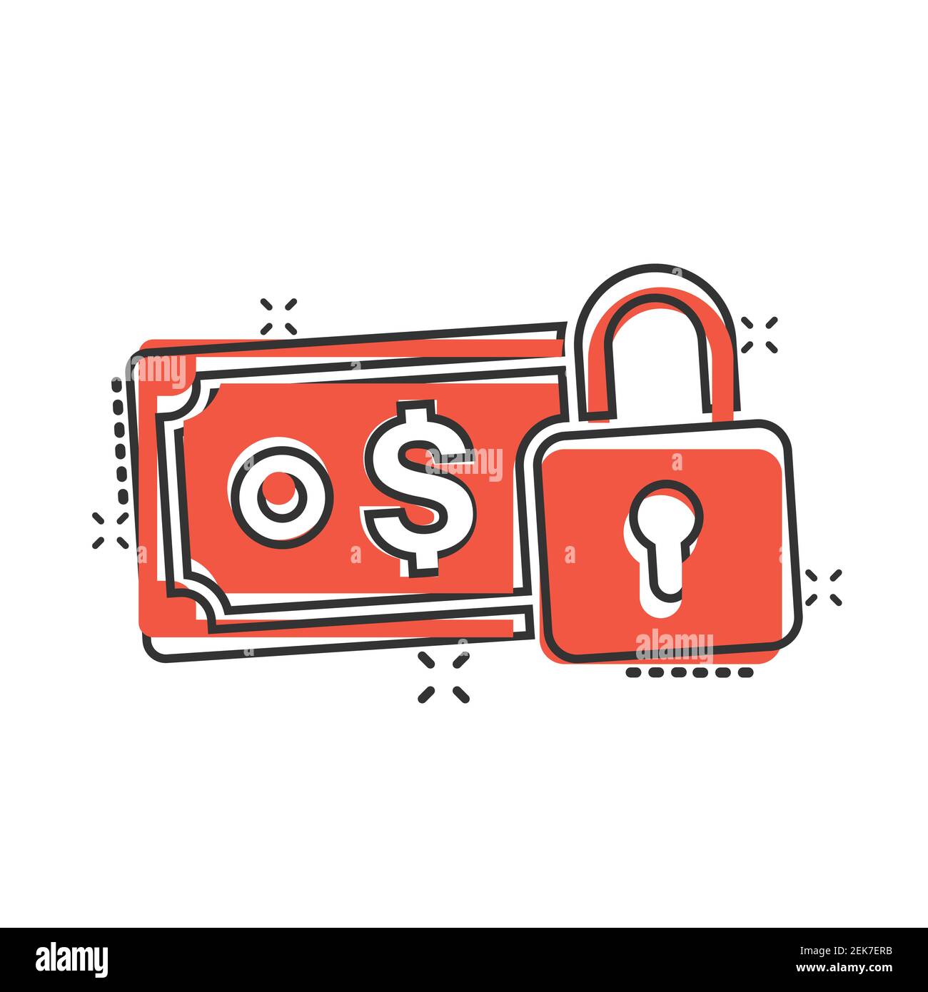Dollar banknote with lock icon in comic style. Dollar cash safe cartoon ...