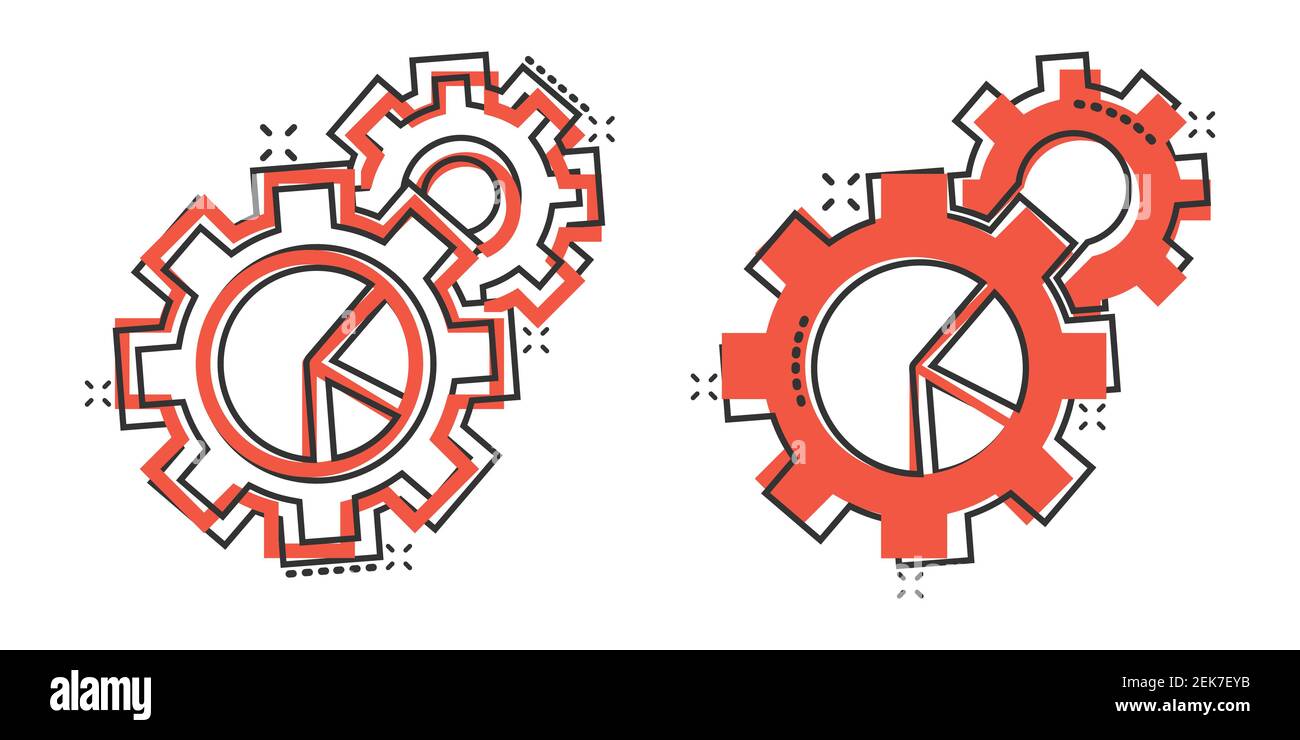 Workflow chart icon in comic style. Gear with diagram cartoon vector ...