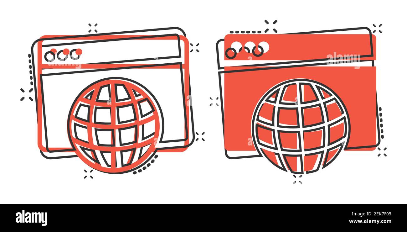 Website domain icon in comic style. Global internet address cartoon ...